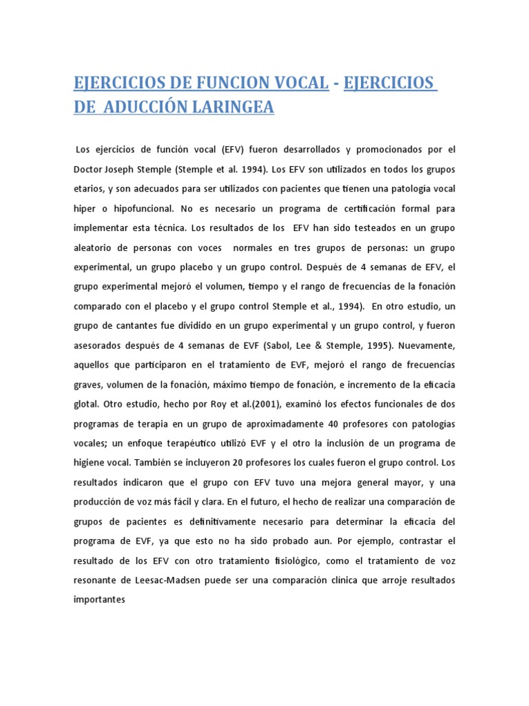 Ejercicios de Funcion Vocal - Definitivo-1 | PDF | Placebo | Laringe