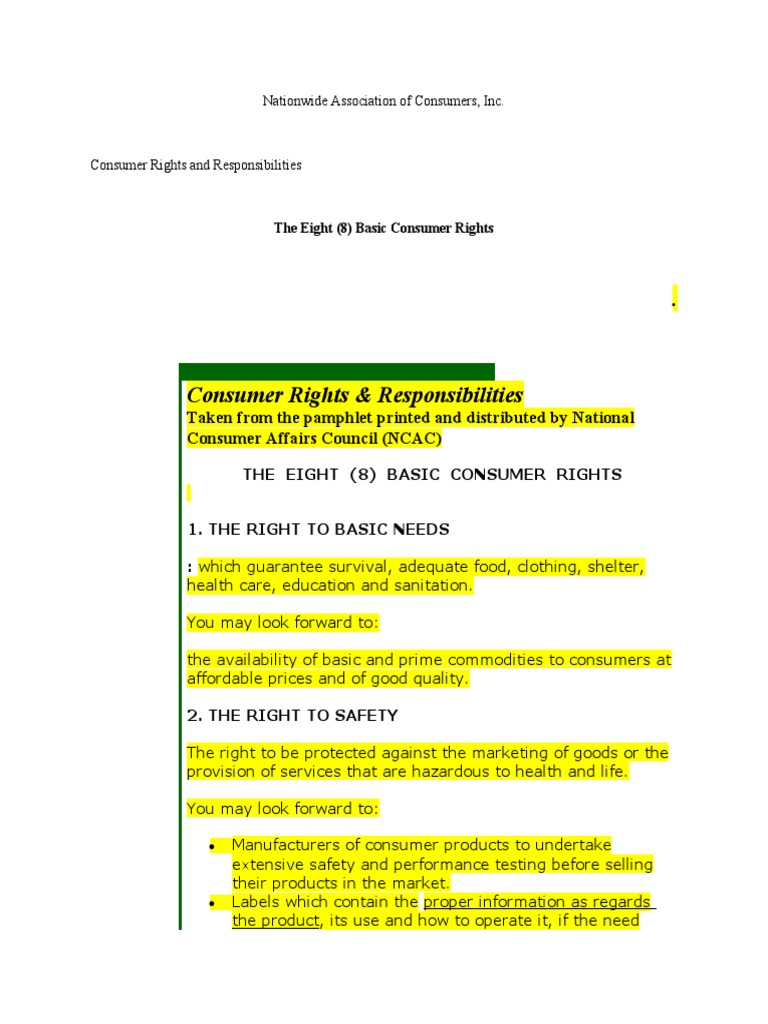 Consumer Rights & Responsibilities Guide | PDF | Consumer Protection ...