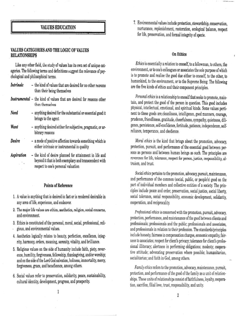 Values Education Major Let Reviewer Pdf