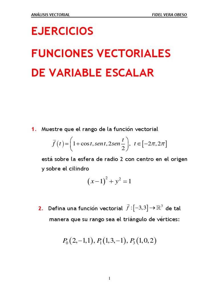 Práctica Funciones Vectoriales de Variable Real | PDF | Curva | Vector Euclidiano