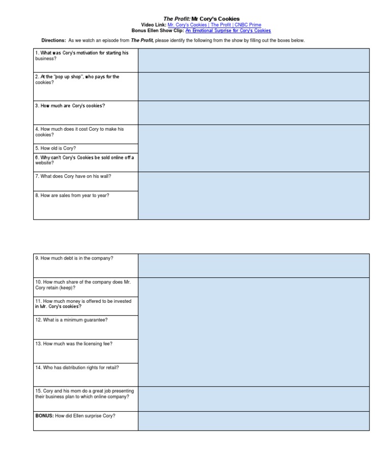 Mr. Cory's Cookies: The Profit Episode Summary | PDF