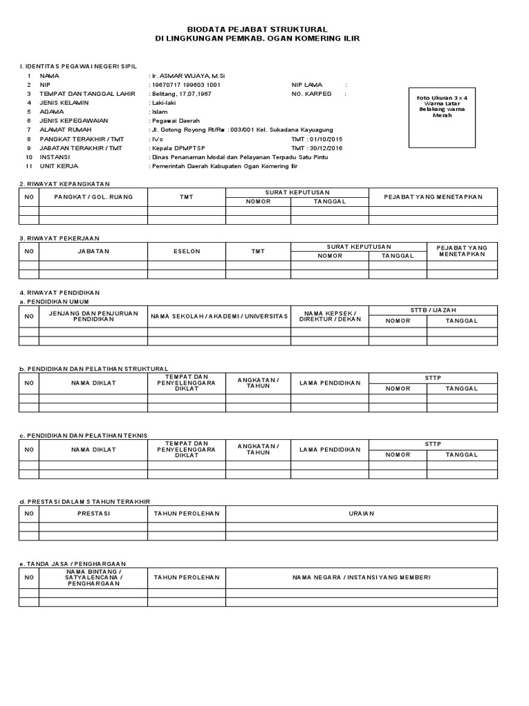 Blanko Pengisian Asn | PDF