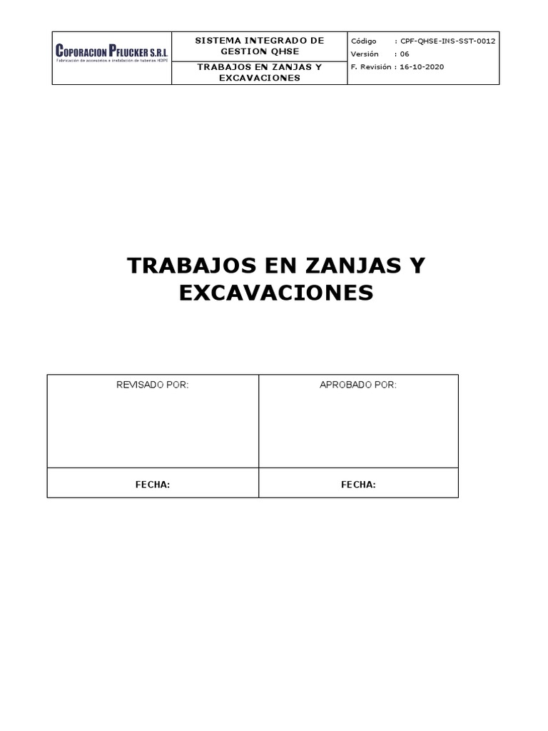 Trabajos en Zanjas y Excavaciones. Rev.01 | PDF | Suelo | Atmósfera
