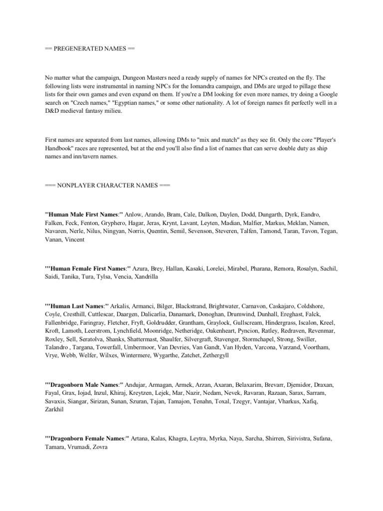 Pre Generated Names | PDF