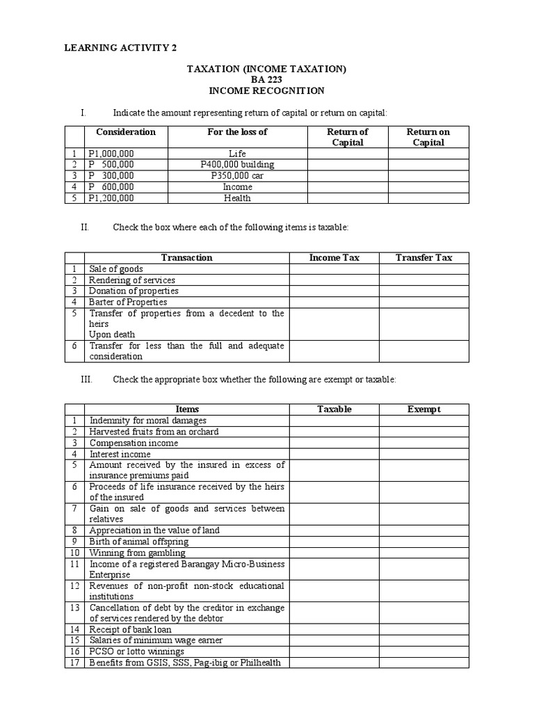 Income Taxation: Capital Returns & Taxability | PDF | Finance & Money ...