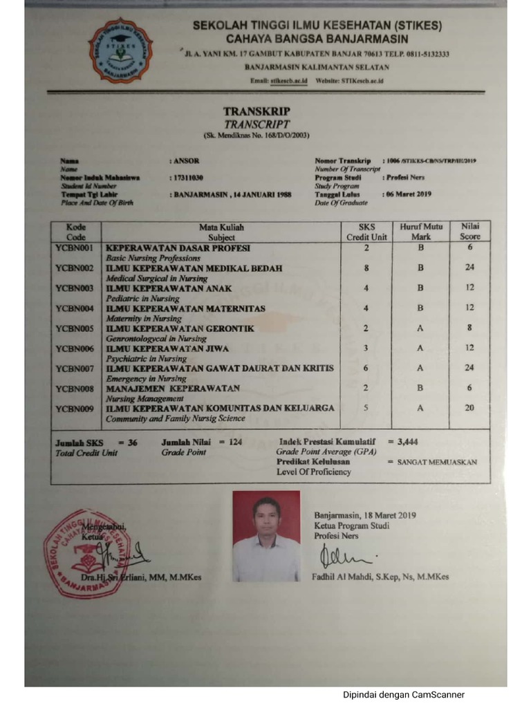 Transkrip Nilai Profesi Ners | PDF