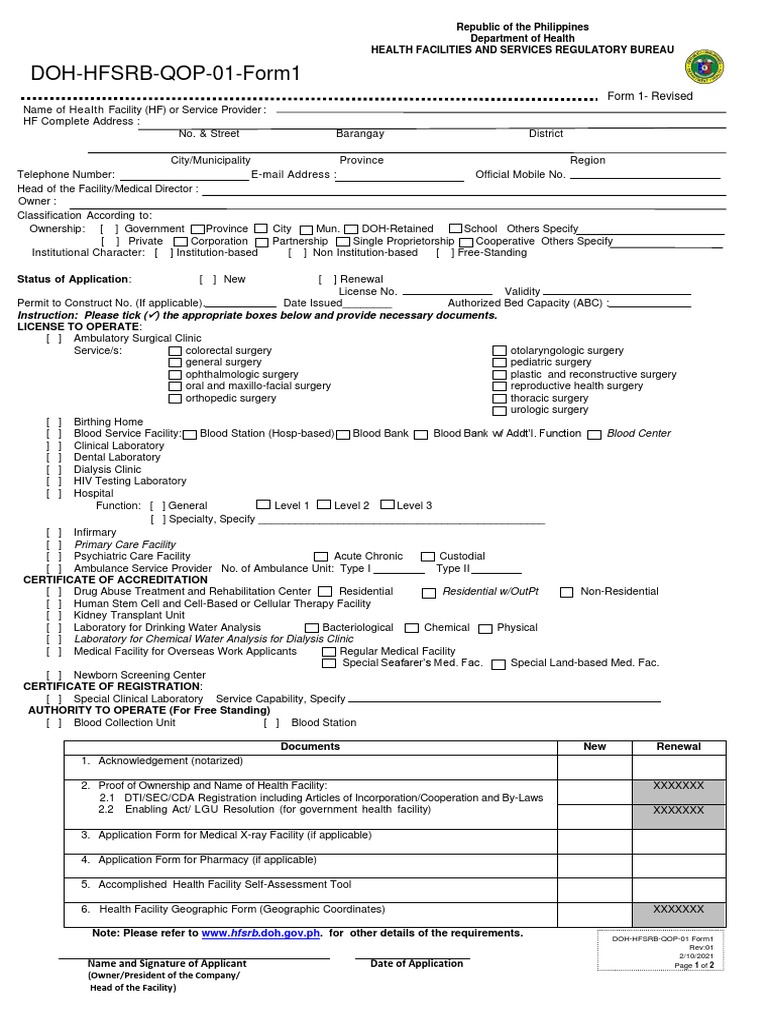 FORM 1 (Application Form) | PDF | Surgery | Clinic