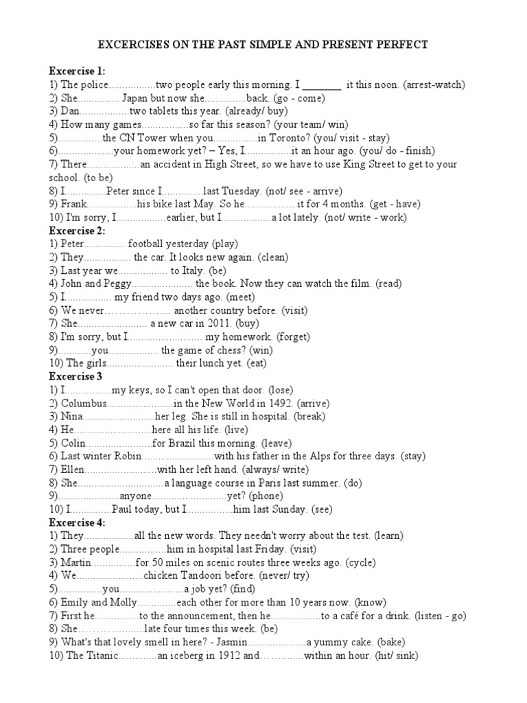 Past Simple and Present Perfect Exercises | PDF | Linguistics