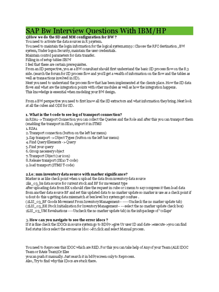 SAP BW Interview Questions With IBM | PDF | Measurement | Databases