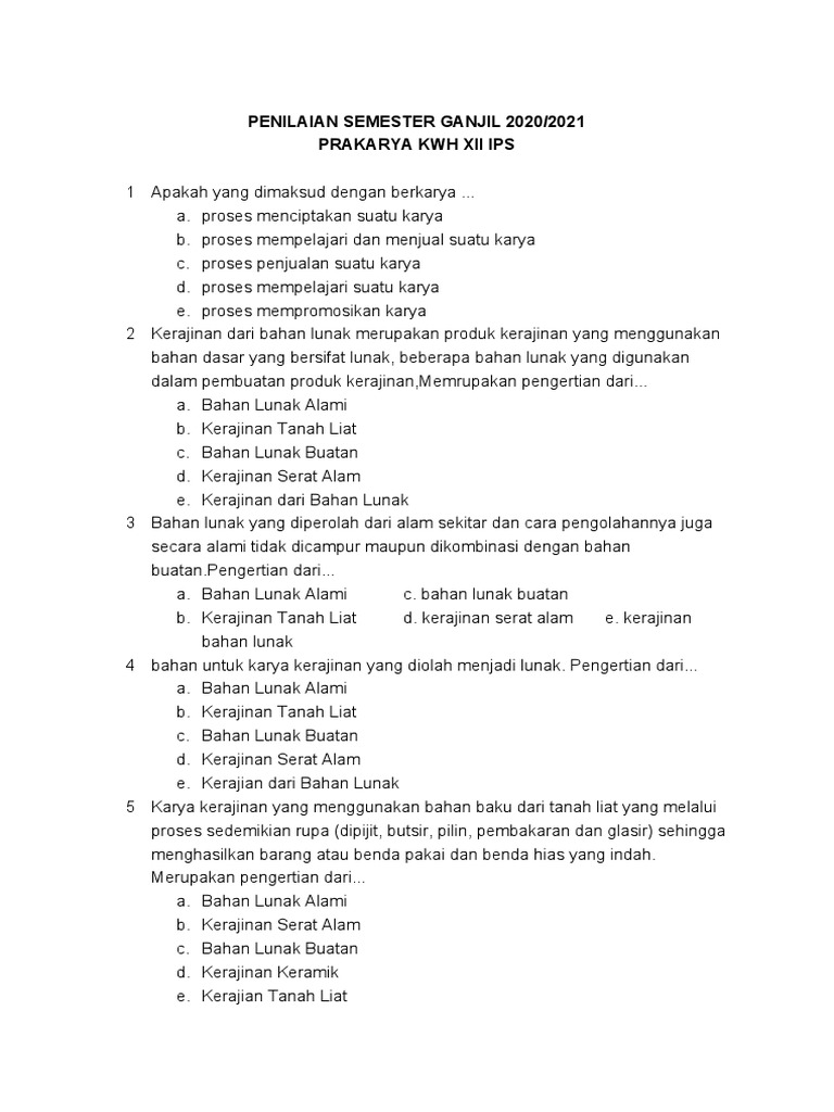 Uas PG Prakarya XII | PDF