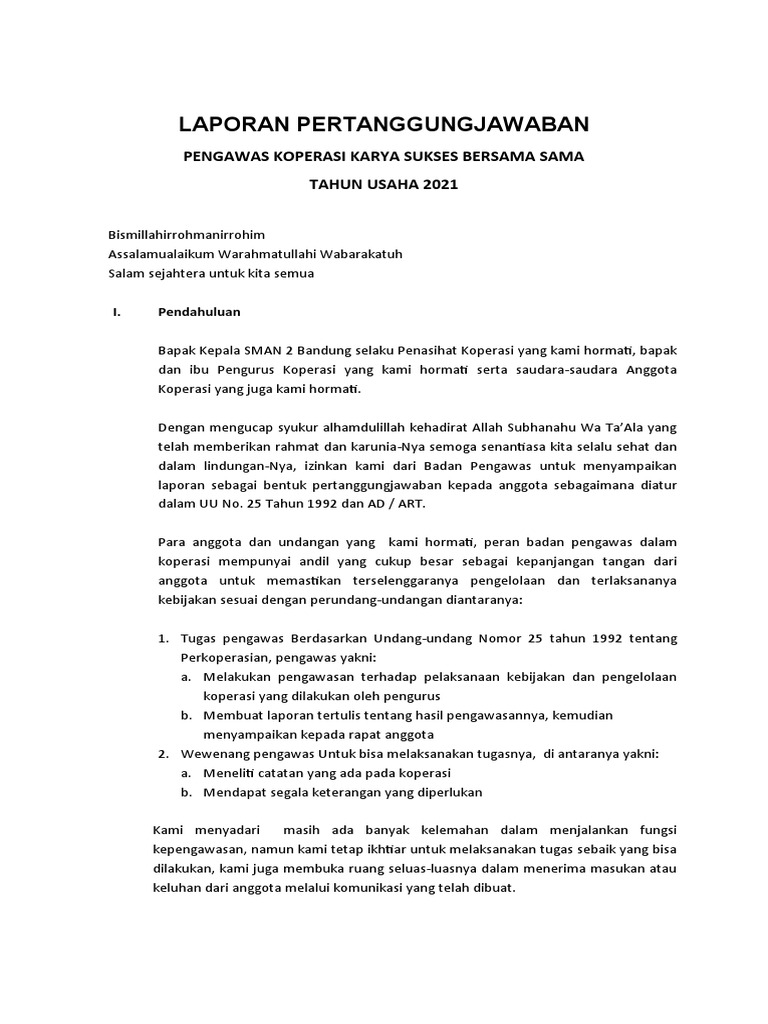 Laporan Pertanggungjawaban Koperasi | PDF