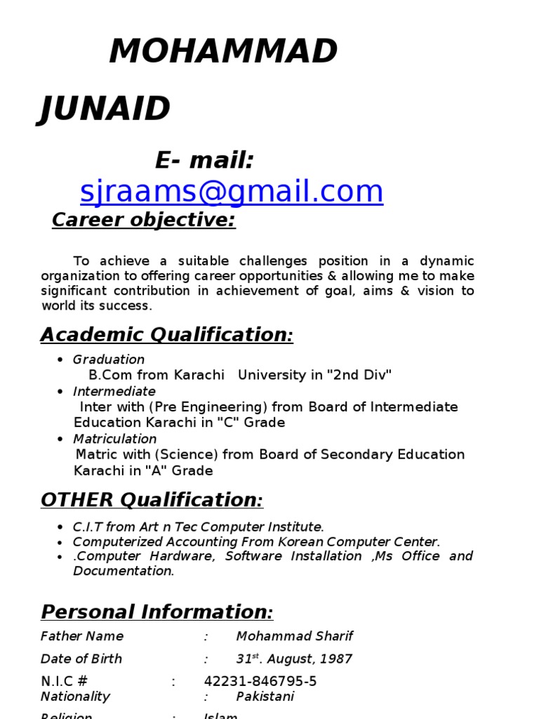 Mohammad Junaid Resume Overview | PDF