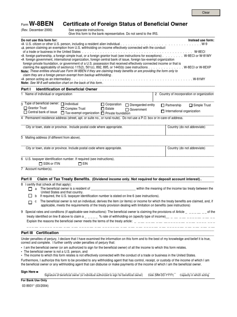 w-8ben irs form | Irs Tax Forms | Withholding Tax