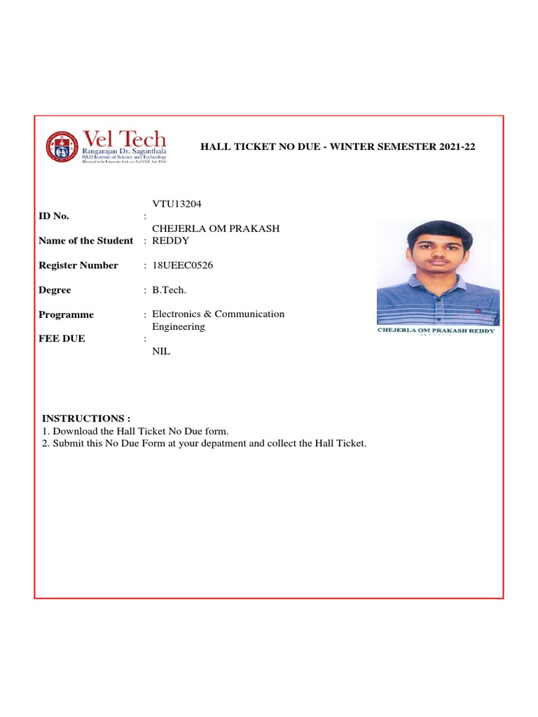Hall Ticket No Due | PDF