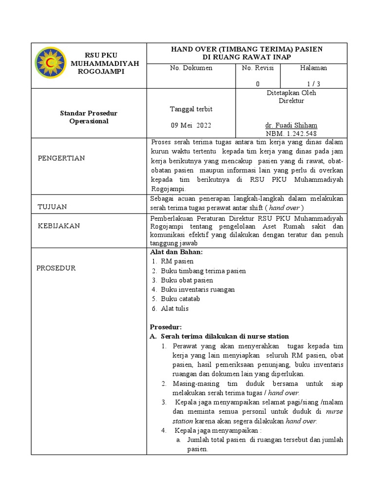 Sop Hand Over Ranap | PDF