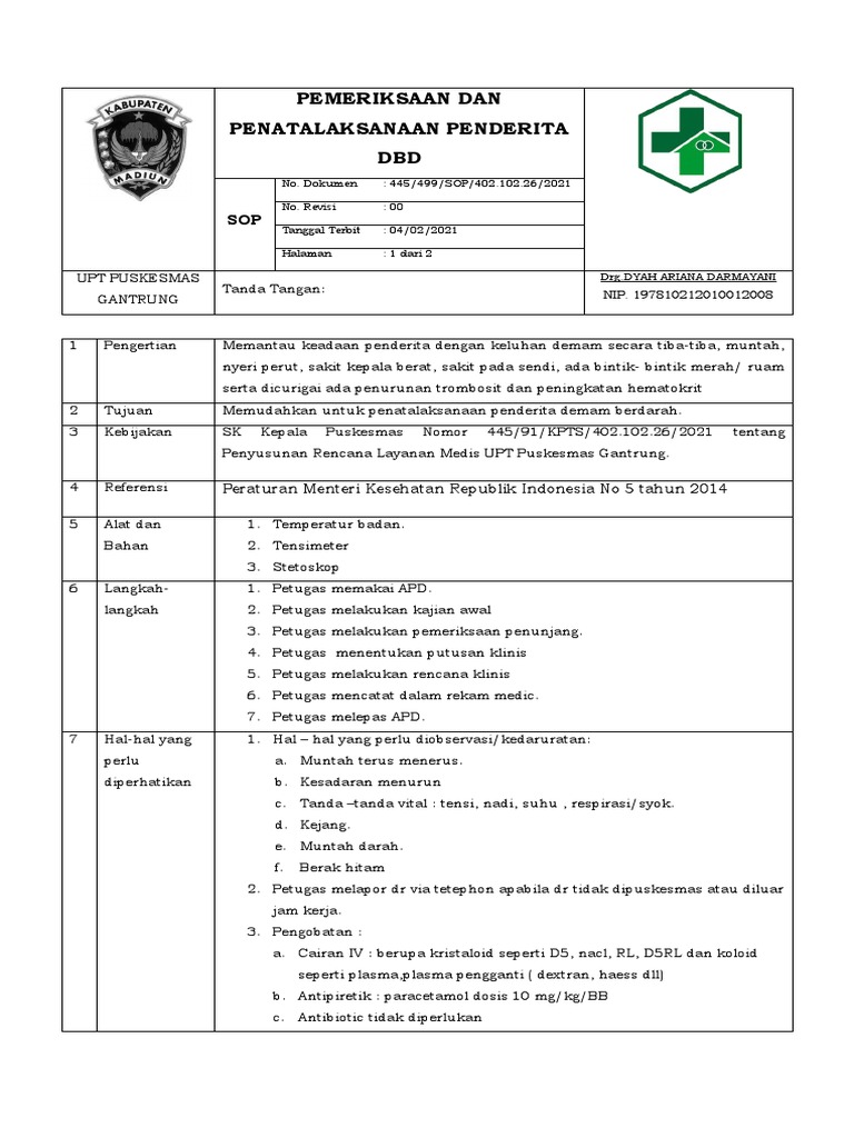 Sop Pemeriksaan Dan Penatalaksanaan DBD | PDF