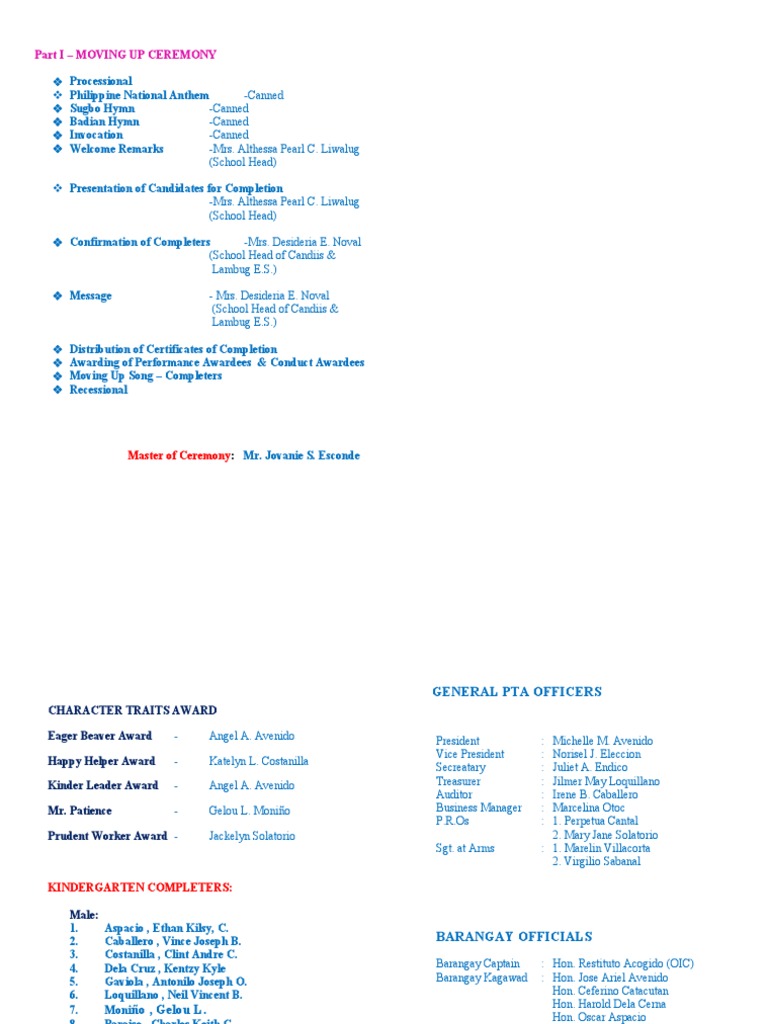 Kindergarten Moving Up Ceremony 2018 | PDF