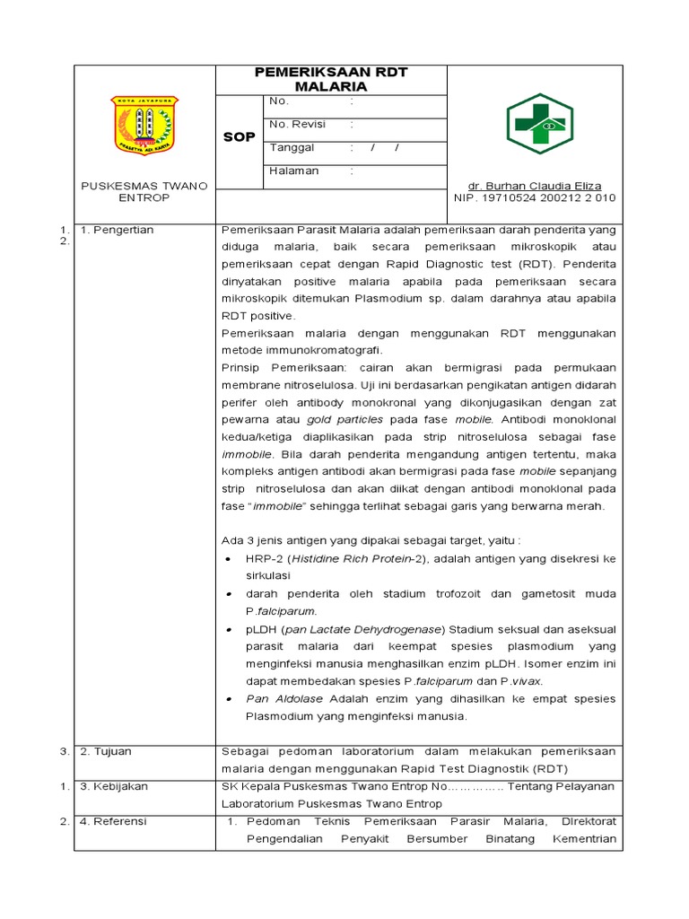 Pemeriksaan RDT Malaria | PDF