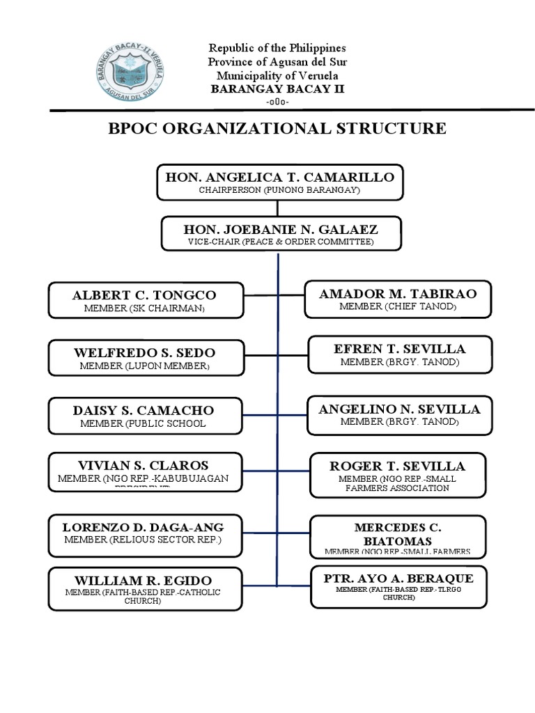 Bpoc Organizational Structure: Hon. Angelica T. Camarillo Hon. Joebanie ...