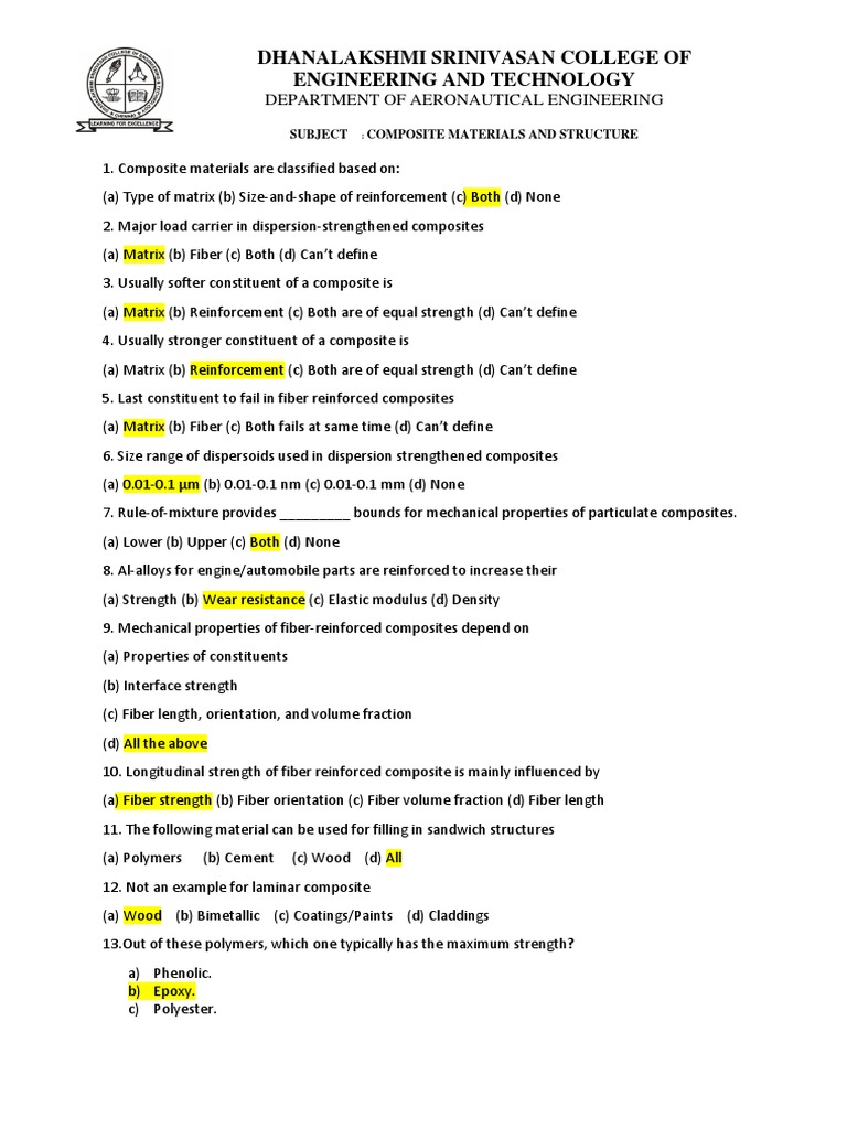 Composite Materials MCQs and Answers | PDF | Composite Material ...
