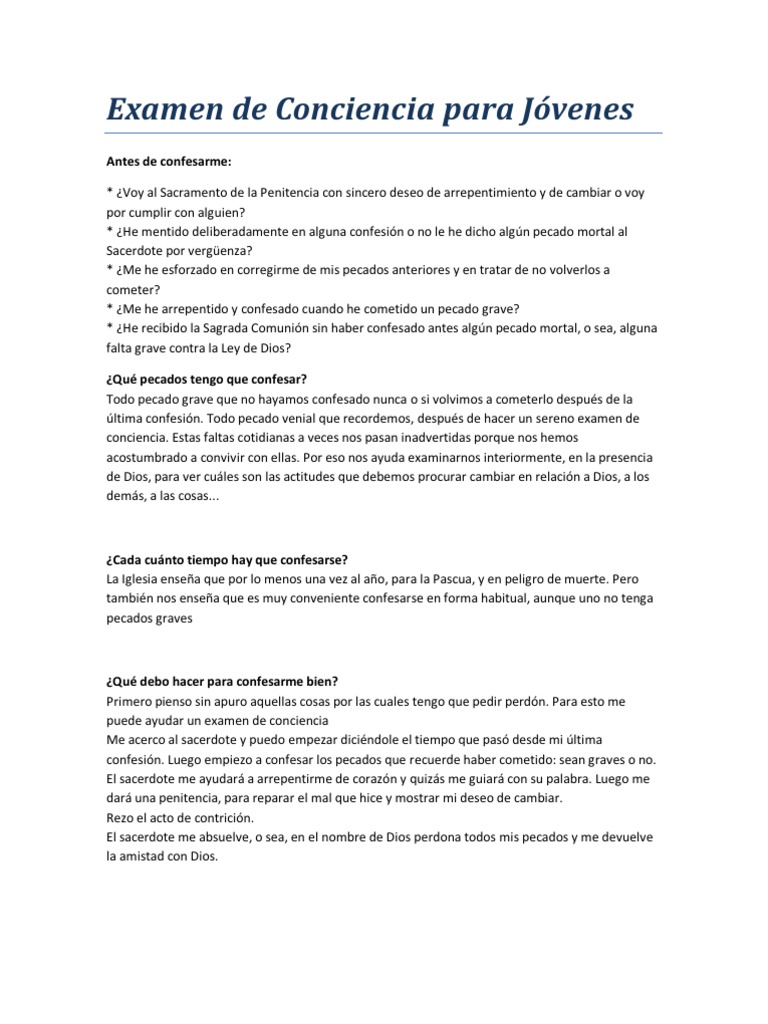 Examen de Conciencia para Jóvenes | PDF | Penitencia | Pecado
