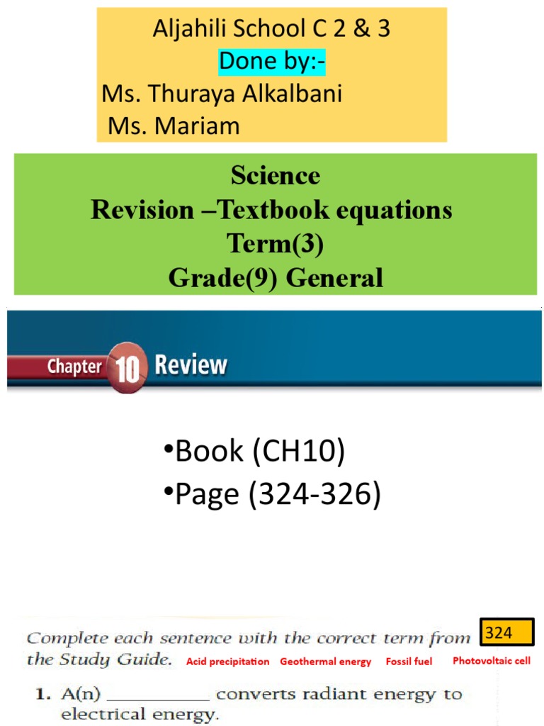 Science Revision - Textbook Equations | PDF | Sun | Fuels