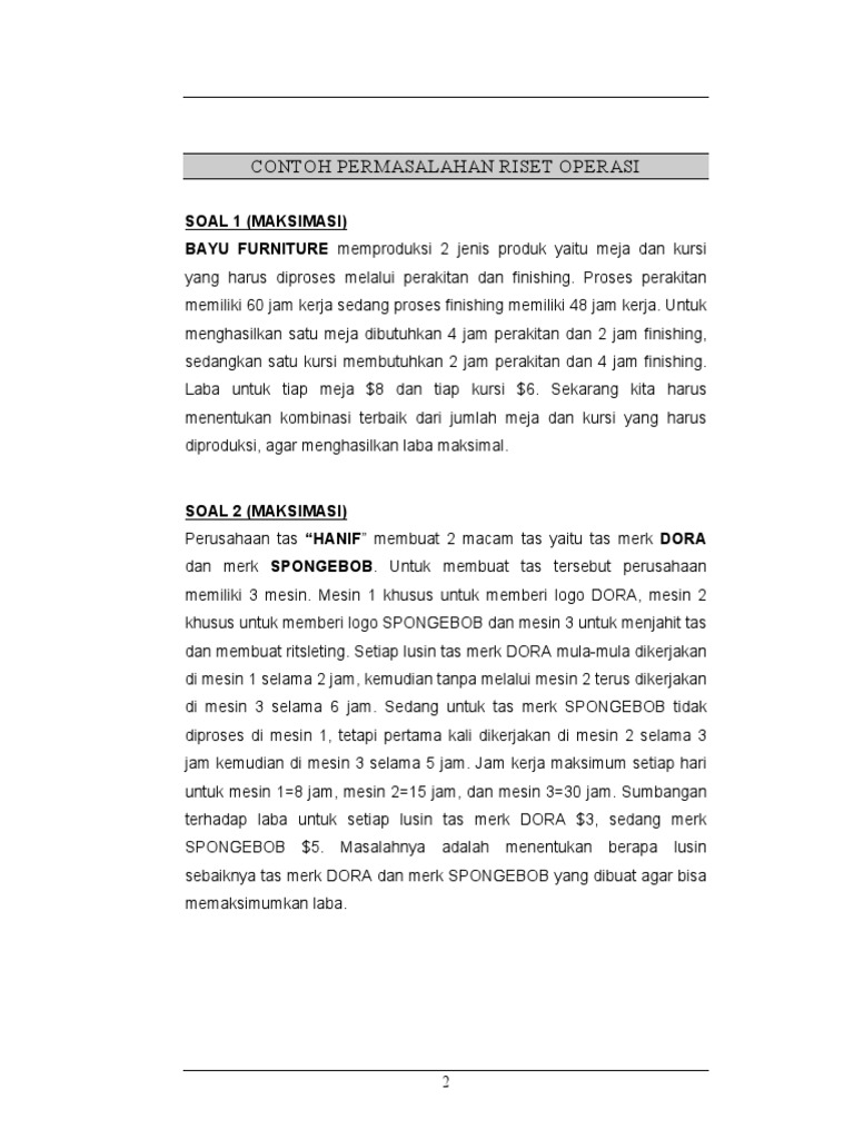 Contoh Masalah Riset Operasi dan Solusi | PDF