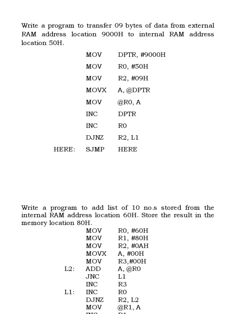 Programs Using 8051 | Download Free PDF | Computer Data Storage ...