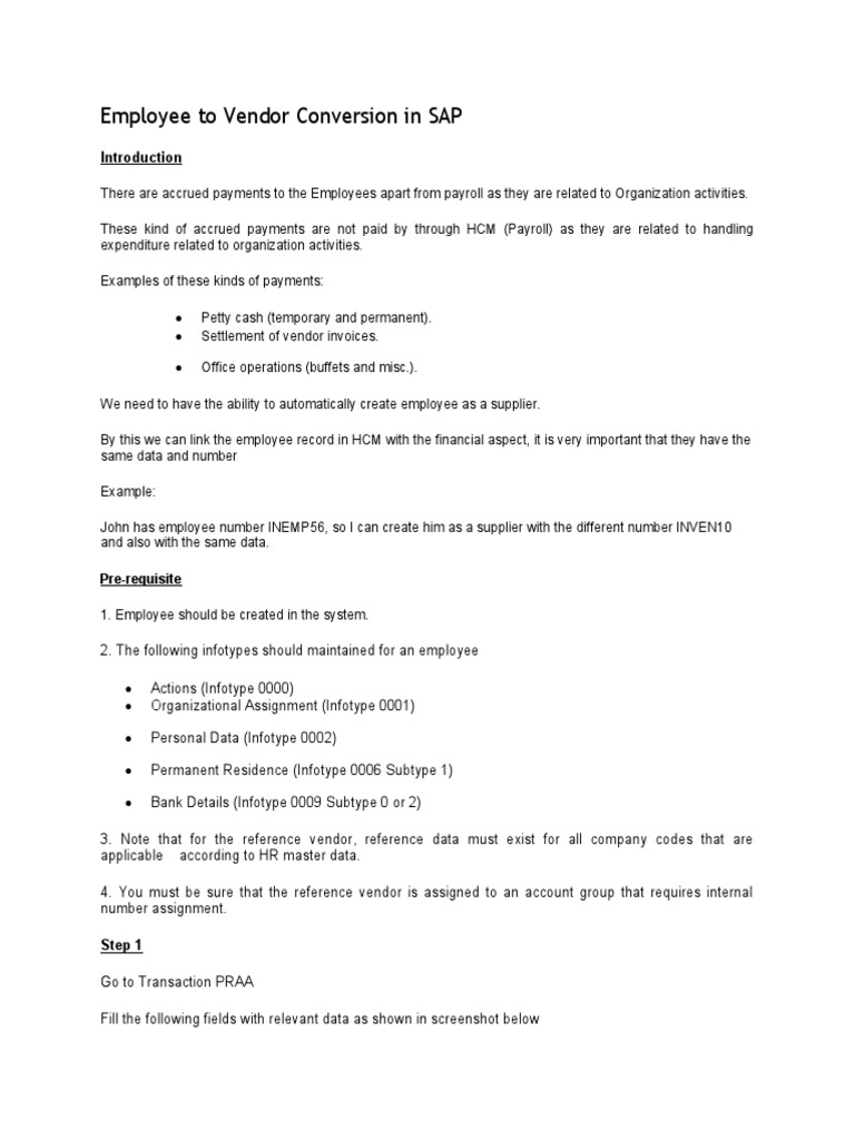 Employee To Vendor Conversion in SAP | PDF | Human Resource Management ...