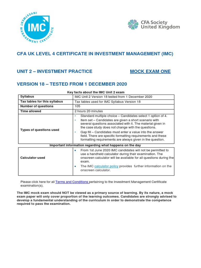 IMC Unit 2 Investment Practice Mock Exam | PDF | Bonds (Finance ...