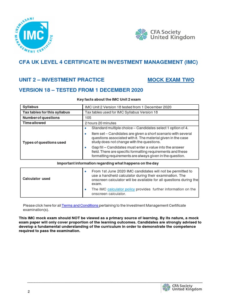 IMC Unit 2 Mock Exam 2 V18 March 2021 | PDF | Exchange Traded Fund ...