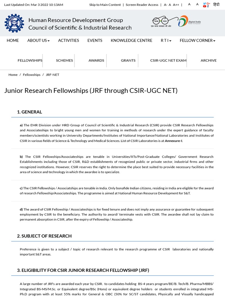 CSIR NET JRF Guidelines | PDF | Doctor Of Philosophy | Multiple Choice