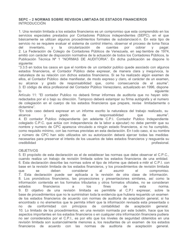 SEPC-2 Informe de Revision Limitada | PDF | Principios contables generalmente aceptados ...