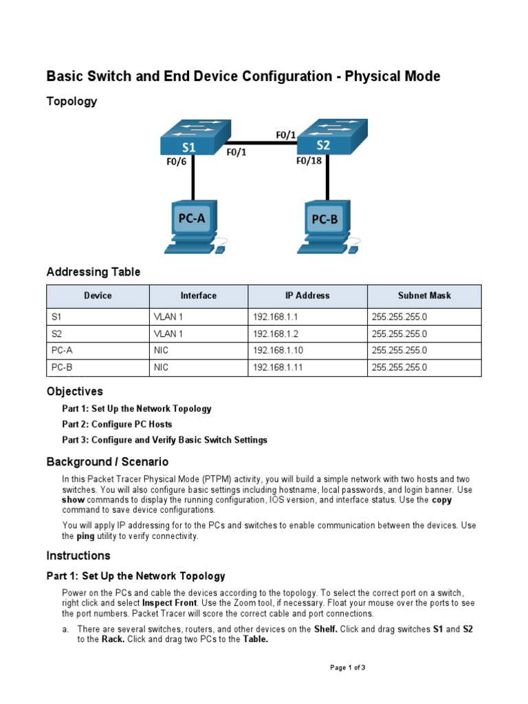 Chapter One Lab-5.2 - Basic Switch and End Device Configuration - Physical Mode | PDF | Computer ...