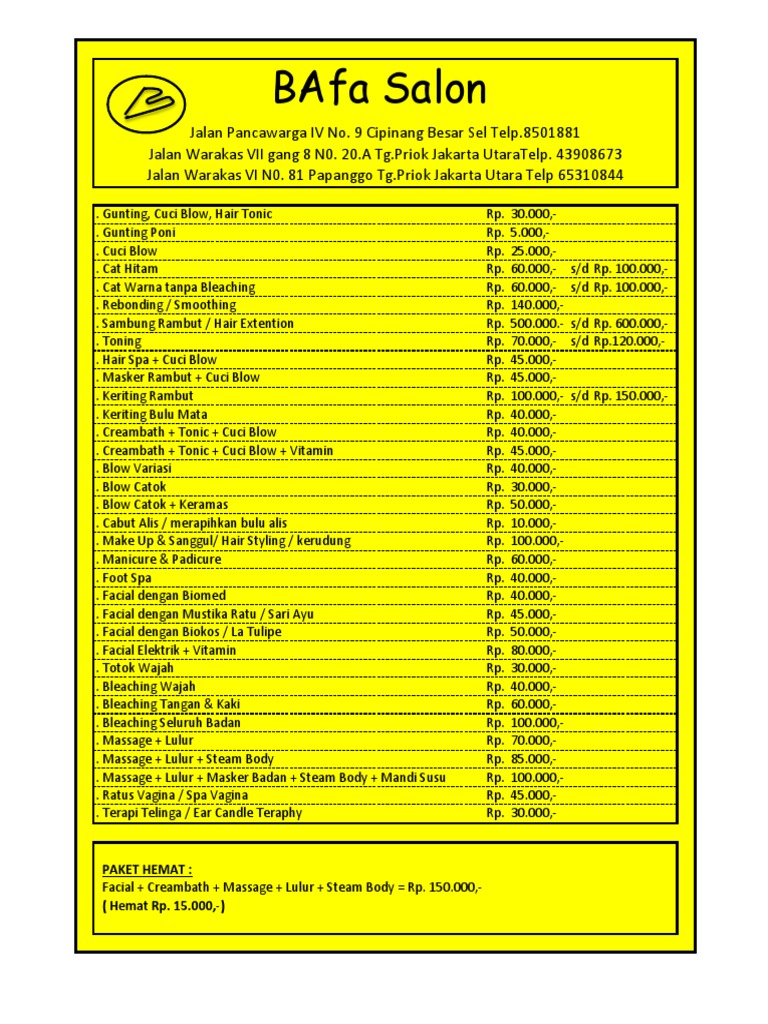 Harga Salon 2019 | PDF