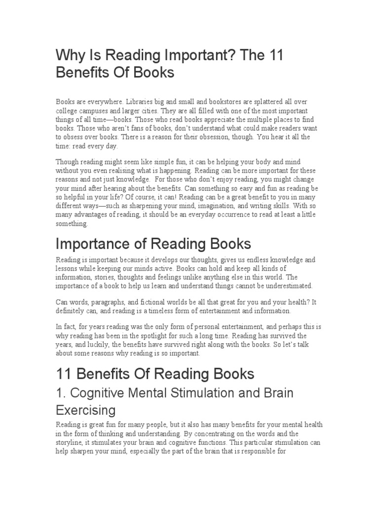 Why Is Reading Important? The 11 Benefits of Books: 1. Cognitive Mental ...