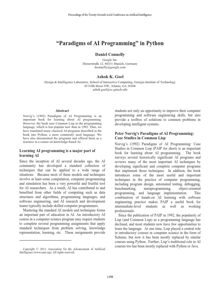 "Paradigms of AI Programming" in Python: Daniel Connelly | PDF ...