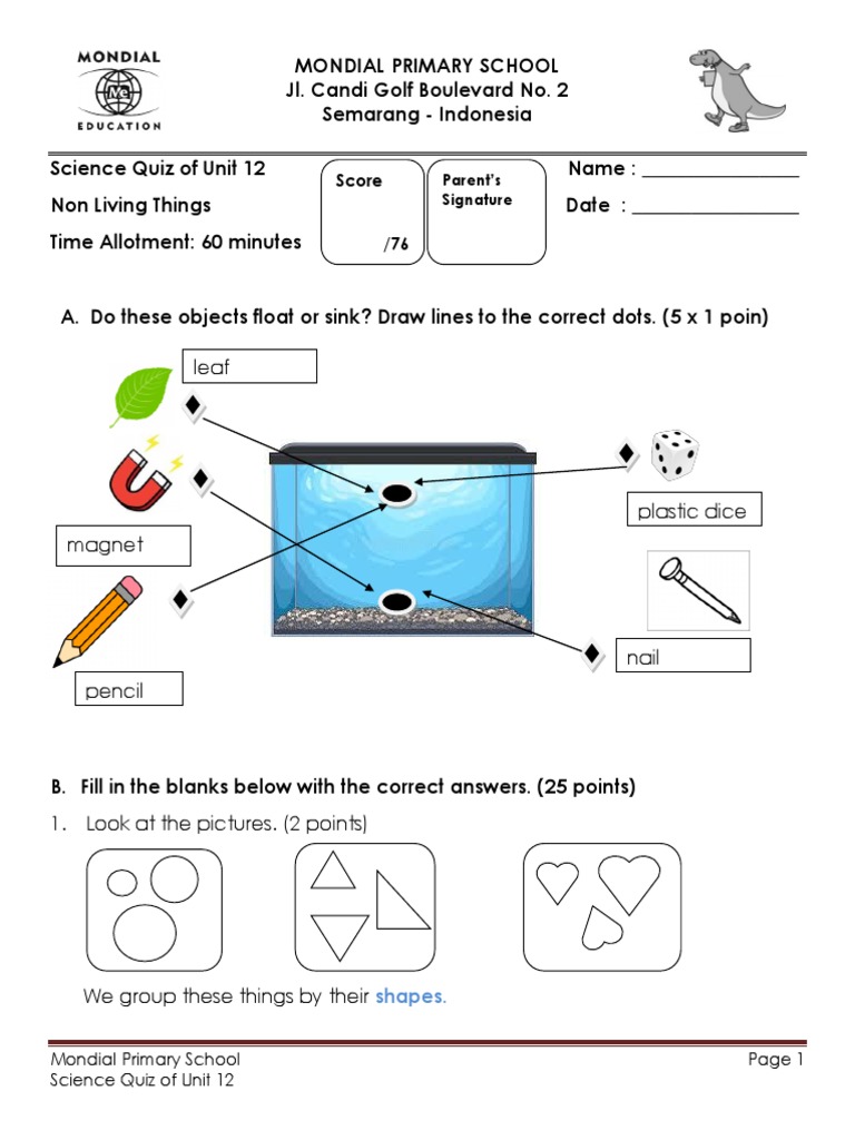 Nat Science - Quiz of Unit 12 | PDF