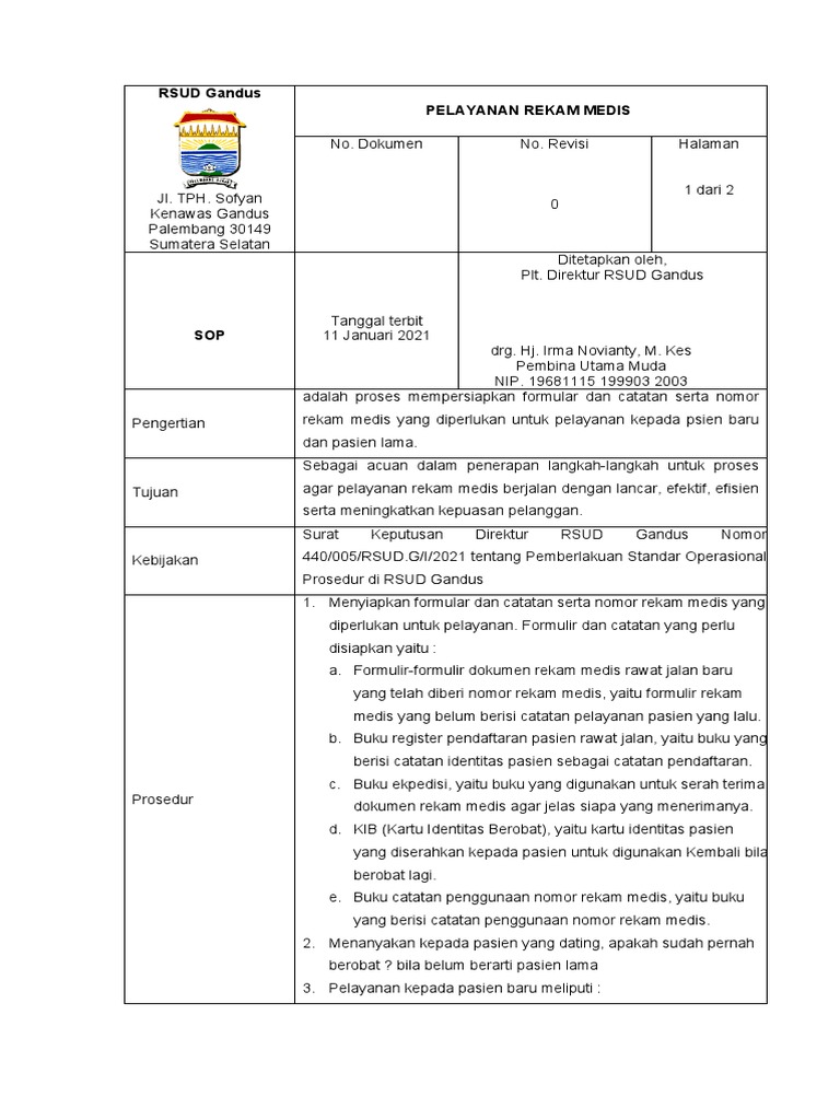 Sop Pelayanan Rekam Medis | PDF | Pengembangan Diri