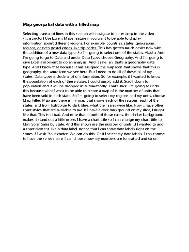 Map Geospatial Data With A Filled Map Excel Course | PDF