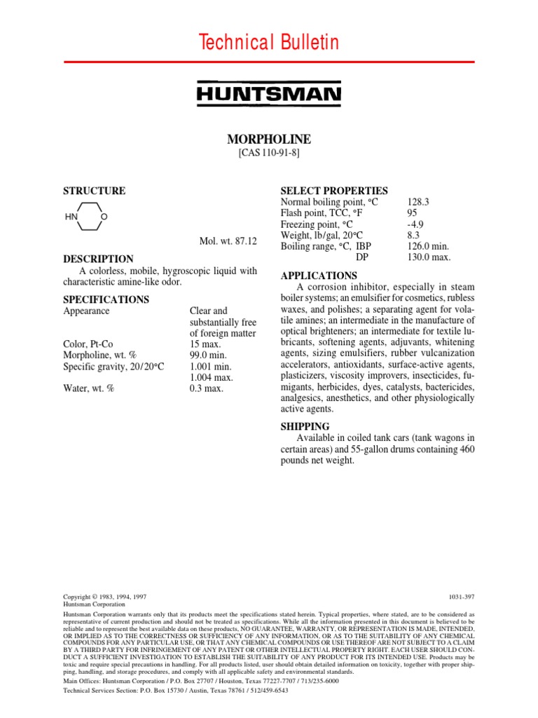 Technical Bulletin: Morpholine | PDF | Chemistry | Materials