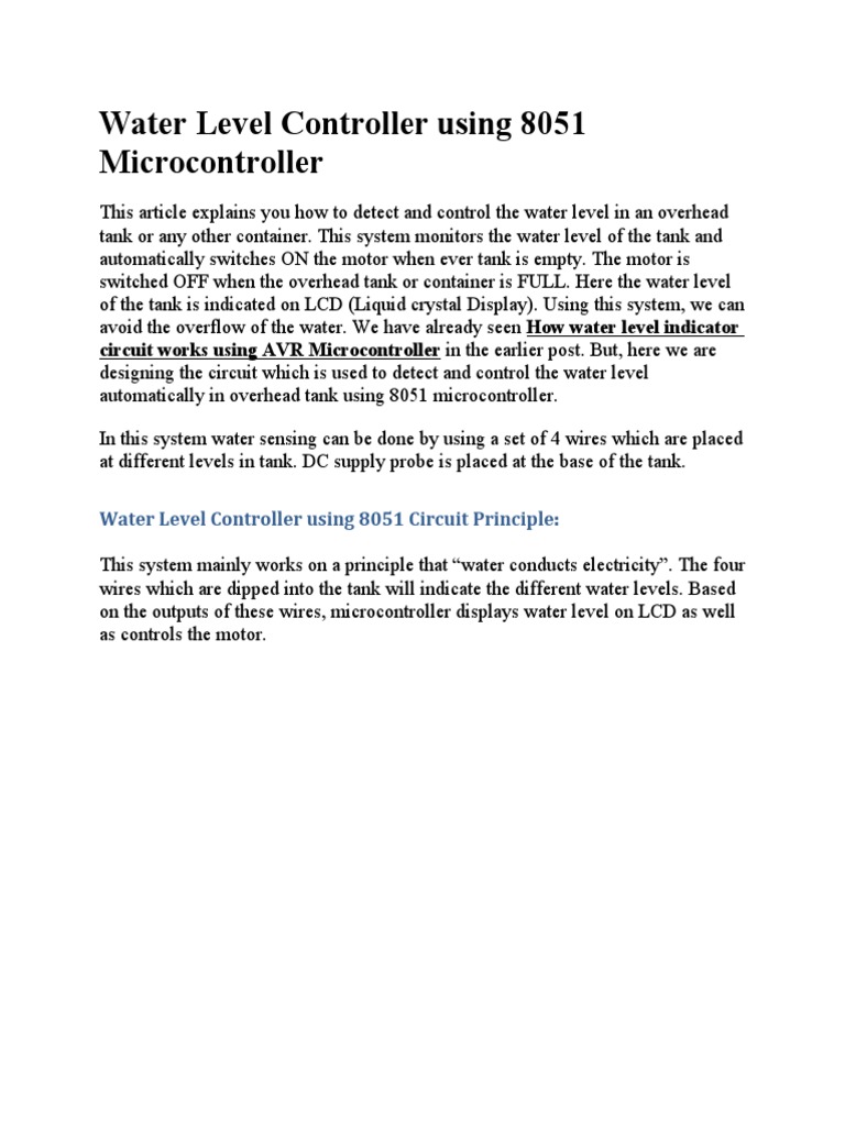 1 Water Level Controller Using 8051 Microcontroller Pdf Electric Motor Electrical Network