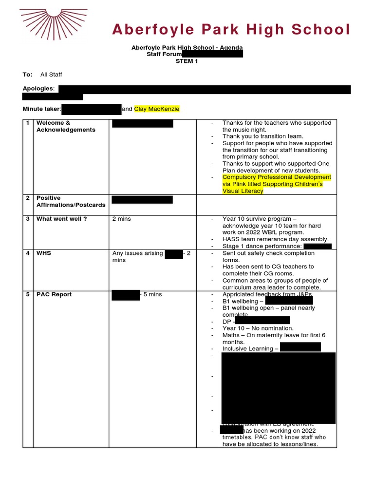 Staff Forum Mins | PDF | Curriculum | Teachers