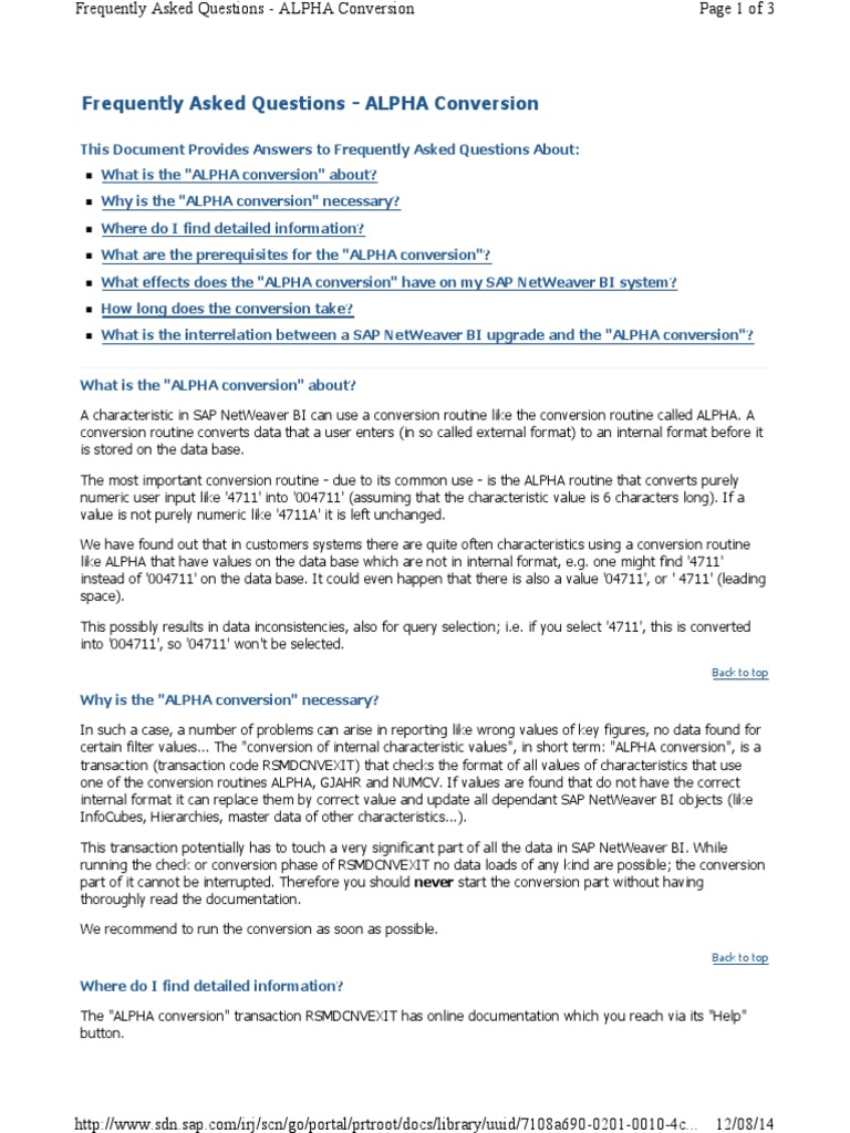 Frequently Asked Questions - ALPHA Conversion: Back To Top | PDF ...