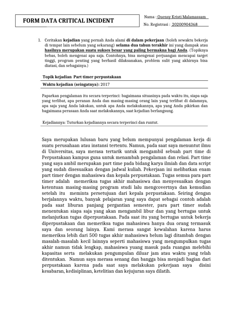Form Data Critical Incident - Assessment | PDF