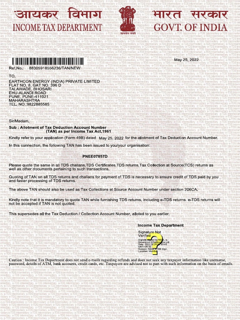 Tan Certificate | PDF