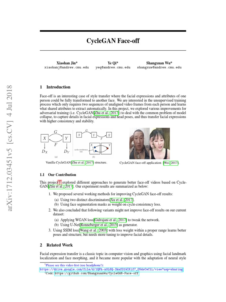 Vanilla Cyclegan (Zhu Et Al., 2017) Structure. Cyclegan Face-Off ...