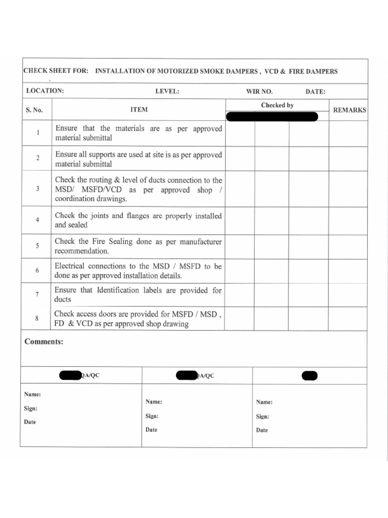 Checklist For Installation of MSFD VCD FD | PDF