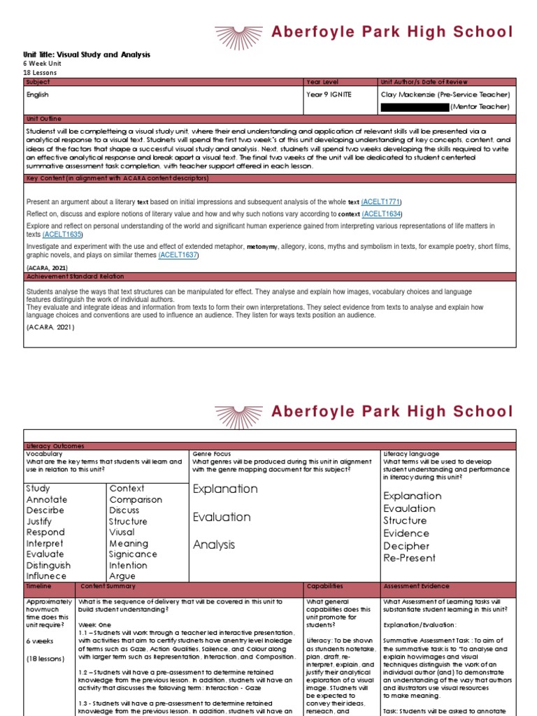 Year 9 English Unit Plan | PDF | Evaluation | Educational Technology