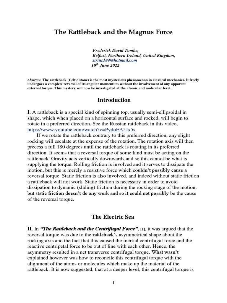 The Rattleback and The Magnus Force | PDF | Rotation Around A Fixed ...